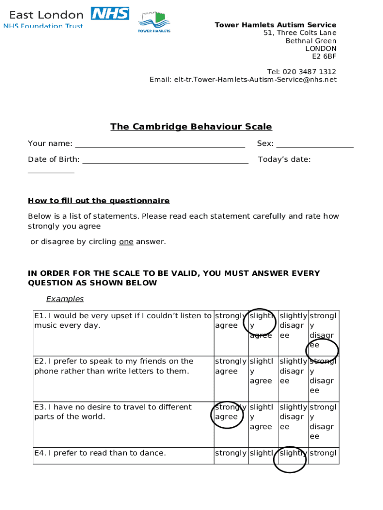 The Cambridge Behaviour Scale Doc Template | pdfFiller