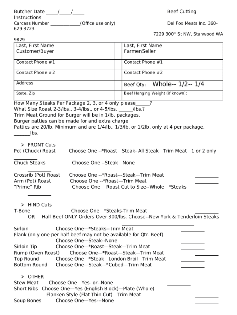 Del Fox Custom Meats Inc. Doc Template | pdfFiller
