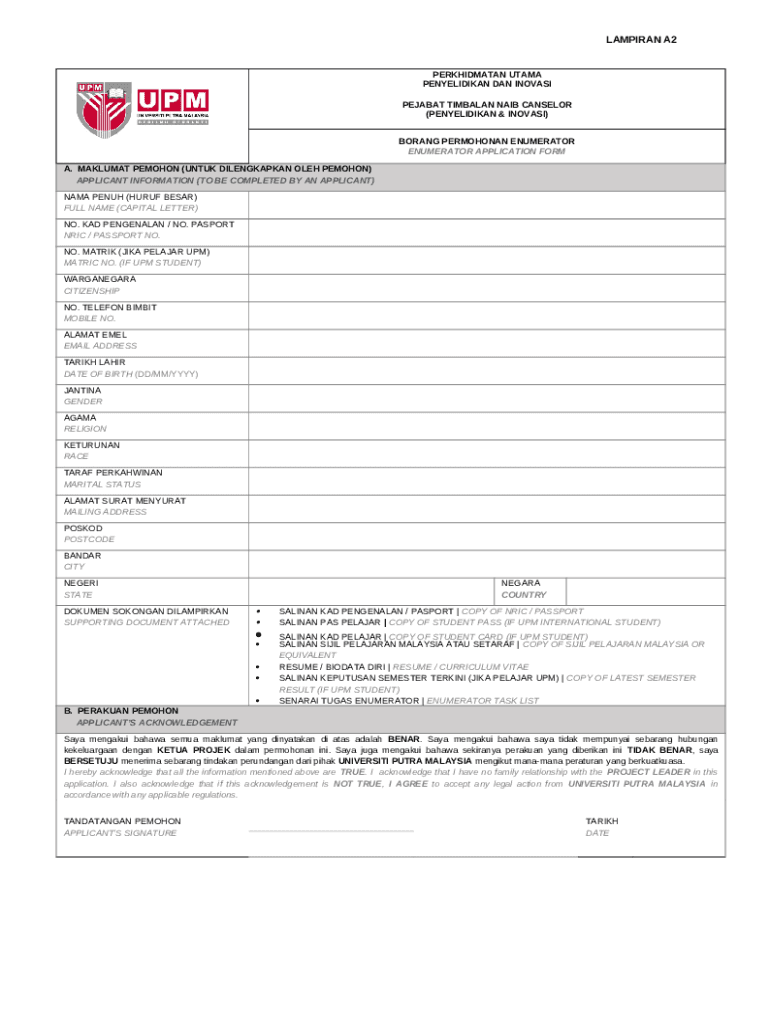 Enumerator - tncpi - Universiti Putra Malaysia - tncpi upm edu Doc Template | pdfFiller