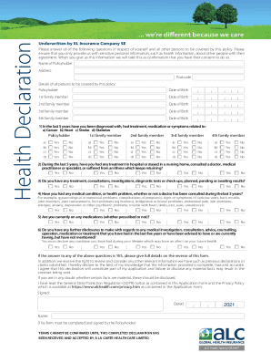 Fillable Online aLC Health - Health Declaration form Fax Email Print ...