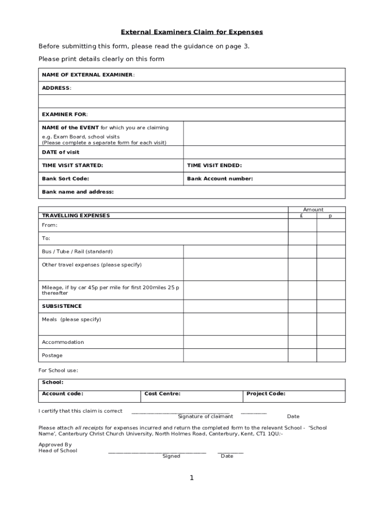 External Examiner UG Claim Doc Template | pdfFiller