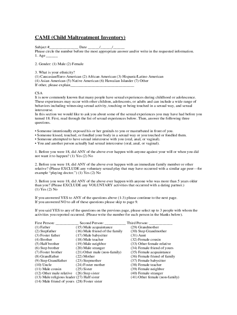 Fillable Online a comprehensive self-report measure of child ...