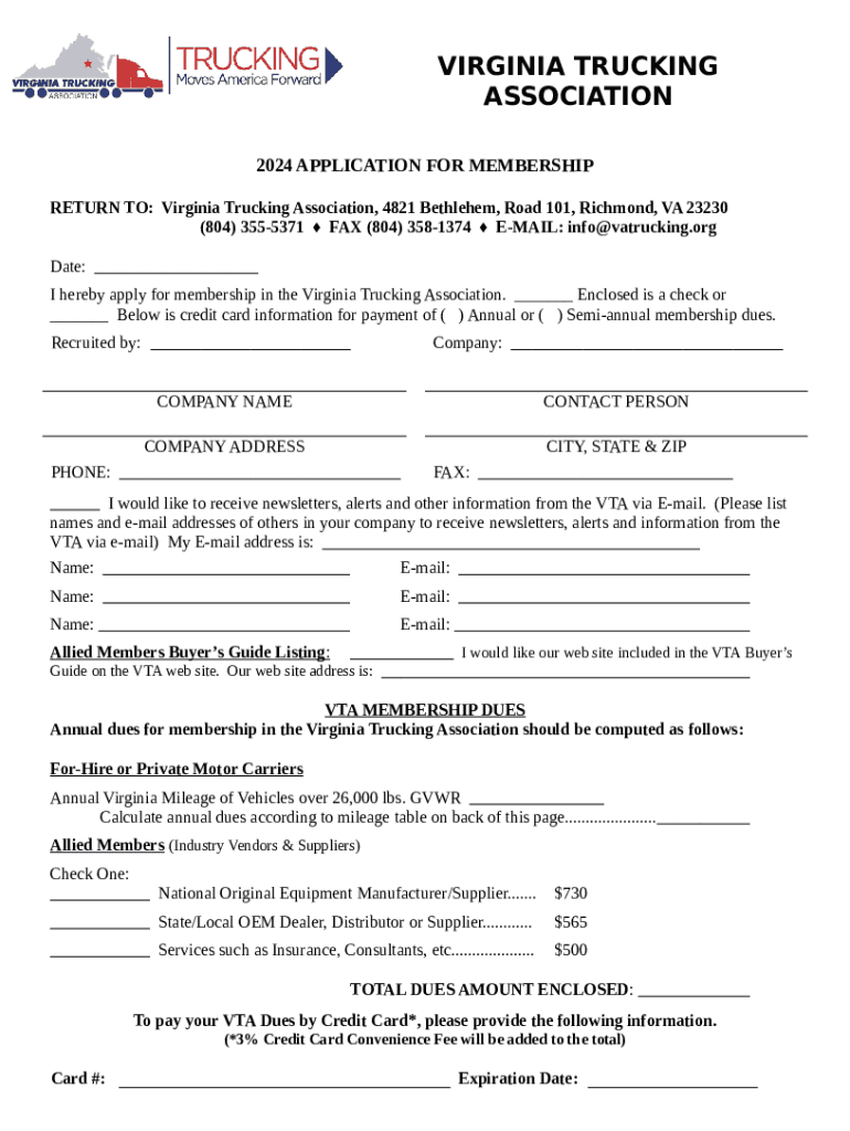 VTA Membership Application-Dues Schedule ... Doc Template | pdfFiller