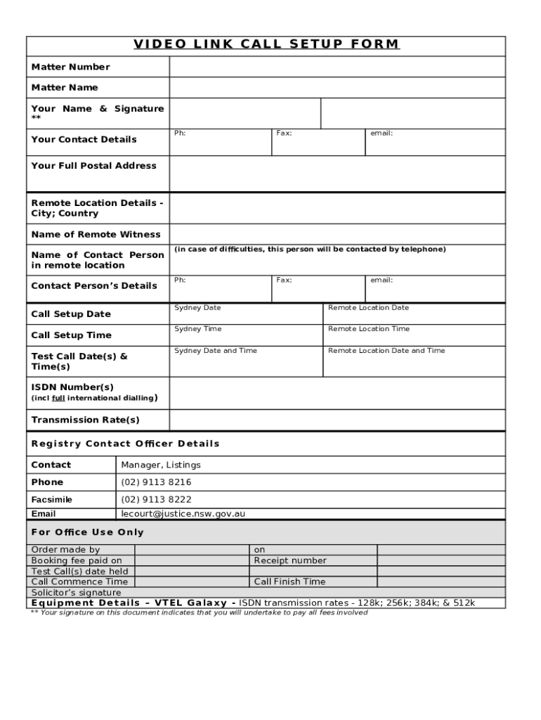 VIDEO LINK CALL SETUP Doc Template | pdfFiller