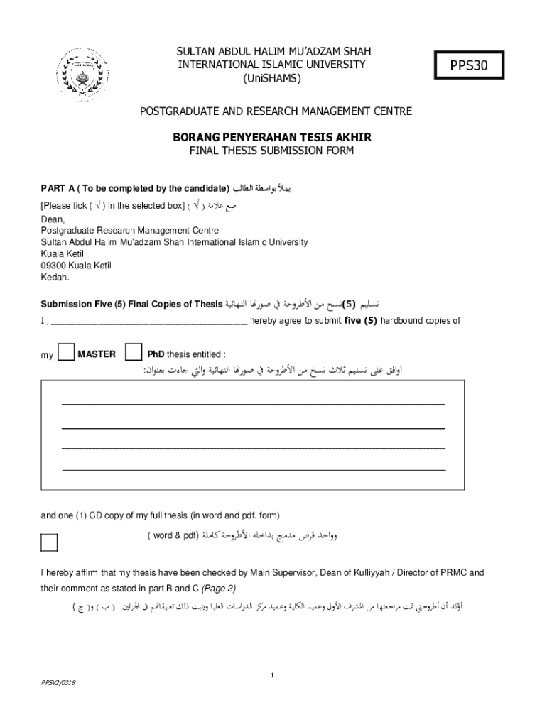 Fillable Online PPS30 FINAL THESIS SUBMISSION FORM...doc Fax Email ...