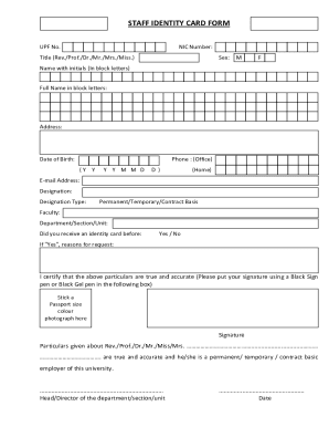 Fillable Online APPLICATION FORM FOR STAFF IDENTITY CARD ... Fax Email ...