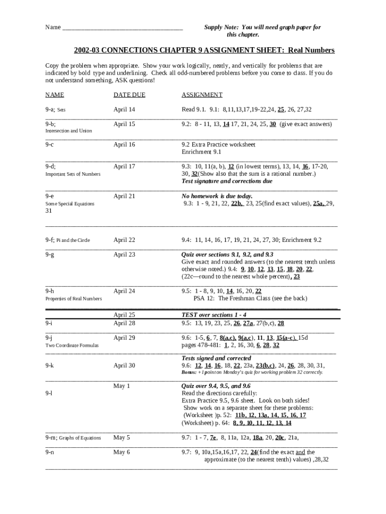 chapter 9 assignment sheet; Real Numbers. connections (gateways) Doc ...
