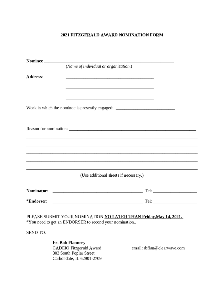 2021 Fitzgerald Award Nomination Doc Template | pdfFiller