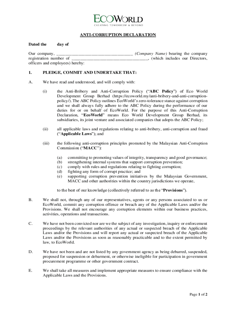 Fillable Online Anti-Corruption Declaration Fax Email Print - pdfFiller
