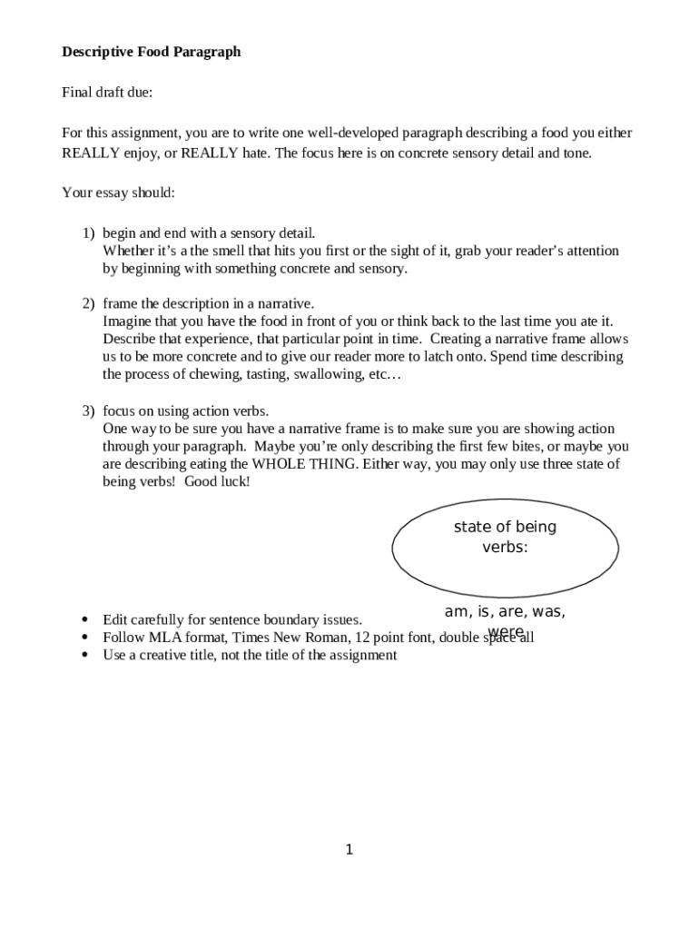 "My Favorite Food" - Descriptive Essay Sample Doc Template | pdfFiller