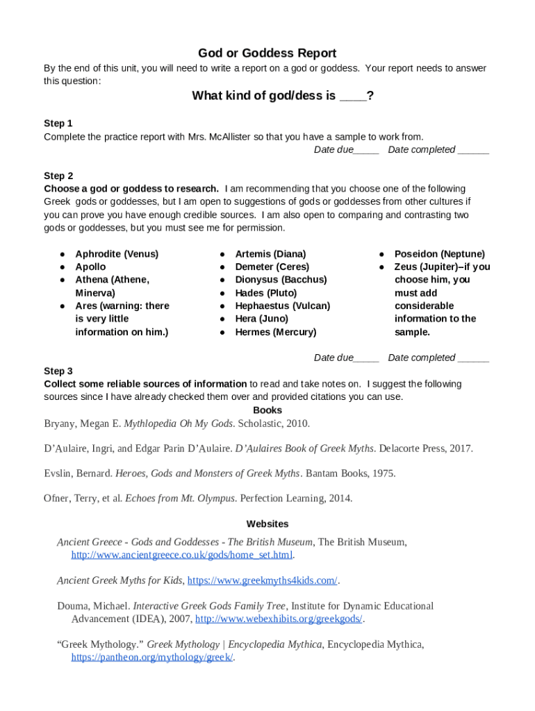 Greek God/Goddess Project - 6th Grade Social Studies Doc Template ...