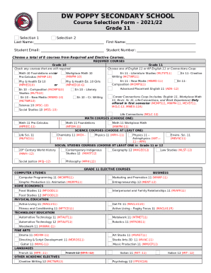 DW POPPY SECONDARY SCHOOL Study Block Application Doc Template | pdfFiller