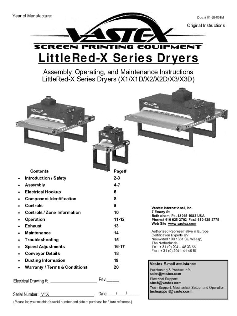 Fillable Online Vastex LittleRed X1-D (Dual Zone) Series Dryer - 54" Width Fax Email Print ...