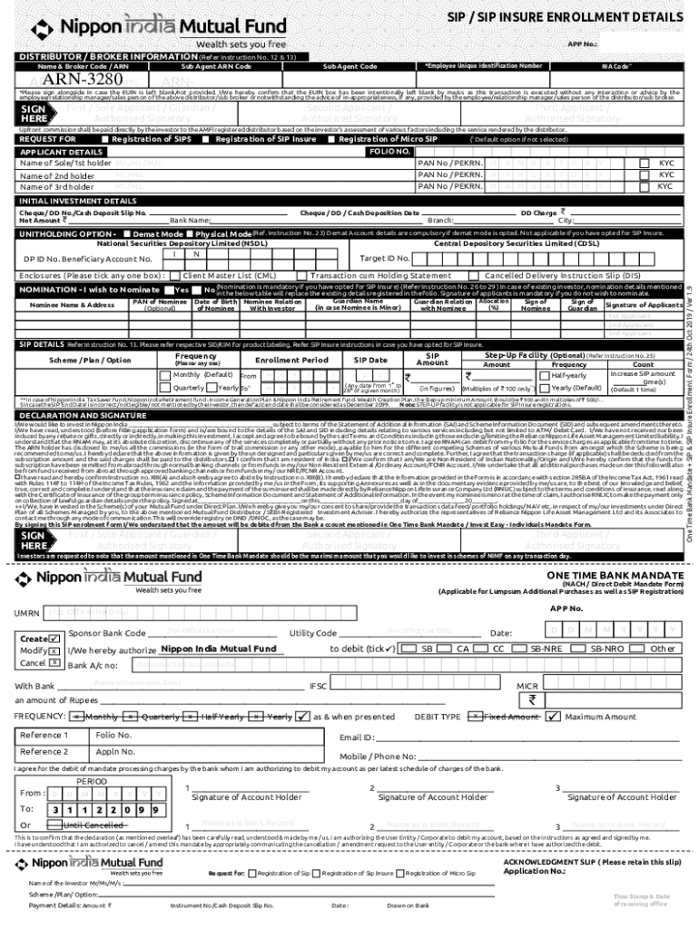 Fillable Online ARN- SIP / SIP INSURE ENROLLMENT DETAILS Fax Email Print - pdfFiller