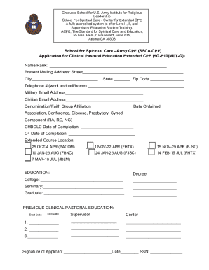 Fillable Online Army CPE (ATSC-GSC) Application for Clinical Pastoral ...