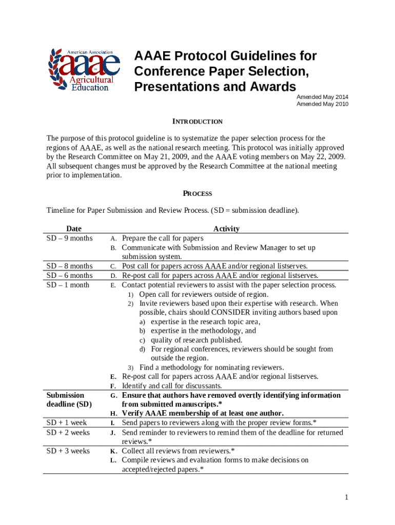 AAAE Protocol Guidelines for Conference Paper Selection, ... Doc ...