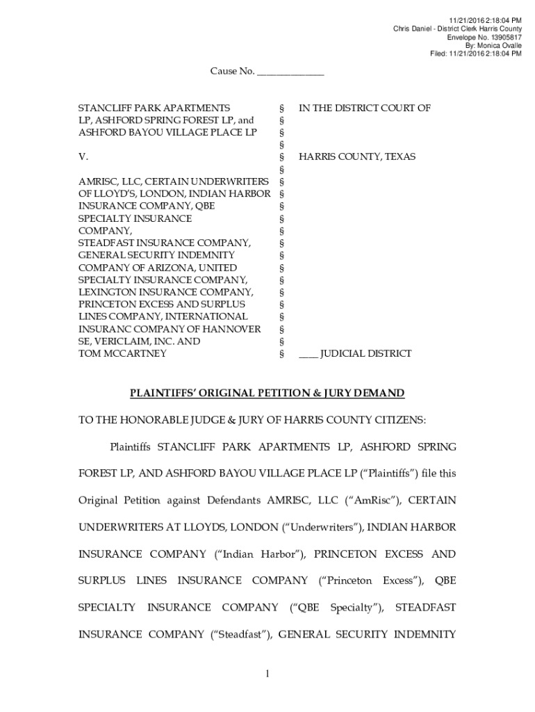 Fillable Online Ashford-Plaintiffs-Original-Petition-and-Jury-Demand ...