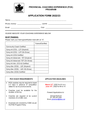 Fillable Online 2022-23 Provincial Coaching Experience Application Form ...