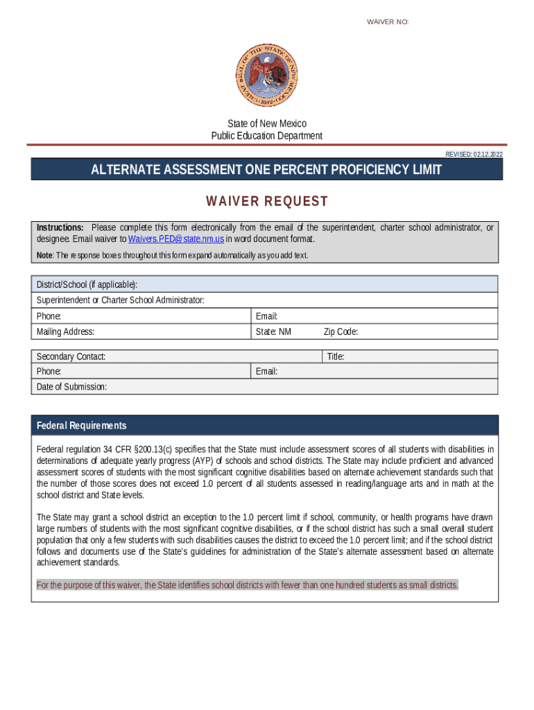 Alternate Assessment One Percent Proficiency Limit WAIVER ... Doc ...