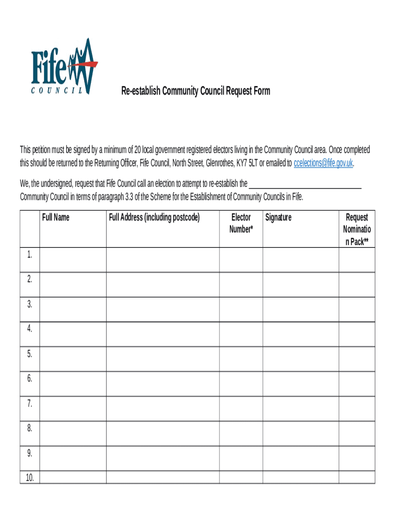 Re-establish Community Council Request Doc Template | pdfFiller