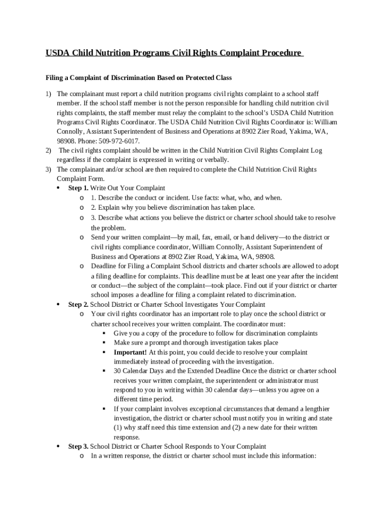 USDA Child Nutrition Programs Civil Rights Complaint ... Doc Template ...