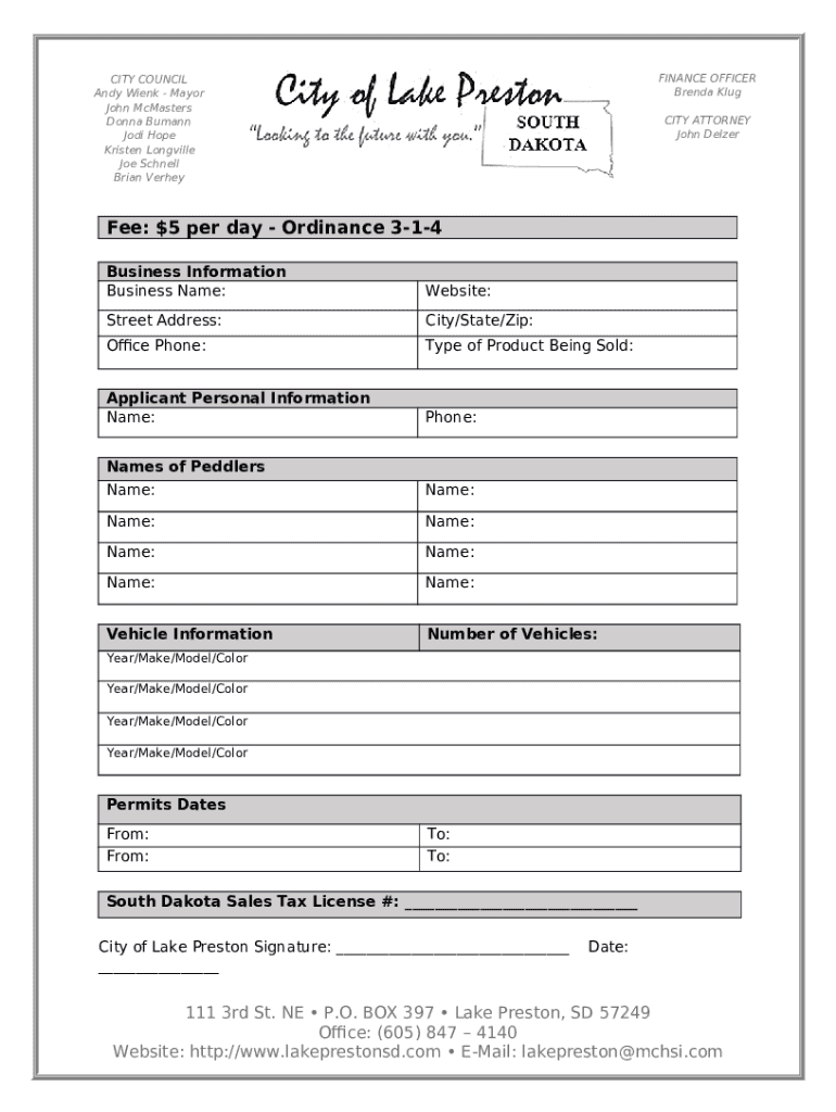 Permits & Licenses - Welcome to Lake Preston Doc Template | pdfFiller