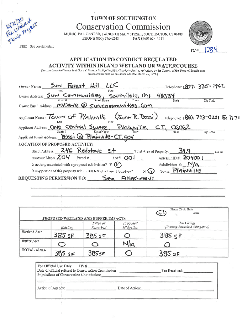 Fillable Online Town of Southington Inland Wetlands and Watercourses ... Fax Email Print - pdfFiller