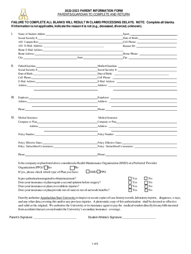 Fillable Online parent/guardian/student information form Fax Email ...