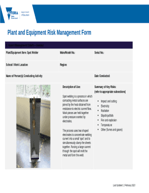 Plant and Equipment Risk Management - Spot Welder Doc Template | pdfFiller