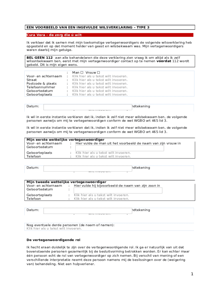 voorbeeld ingevulde wilsverklaring Doc Template | pdfFiller