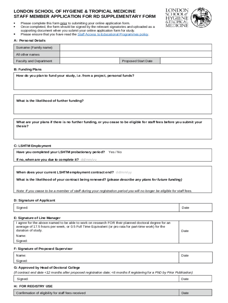 Staff access to LSHTM educational programmes - supplementary Doc Template | pdfFiller
