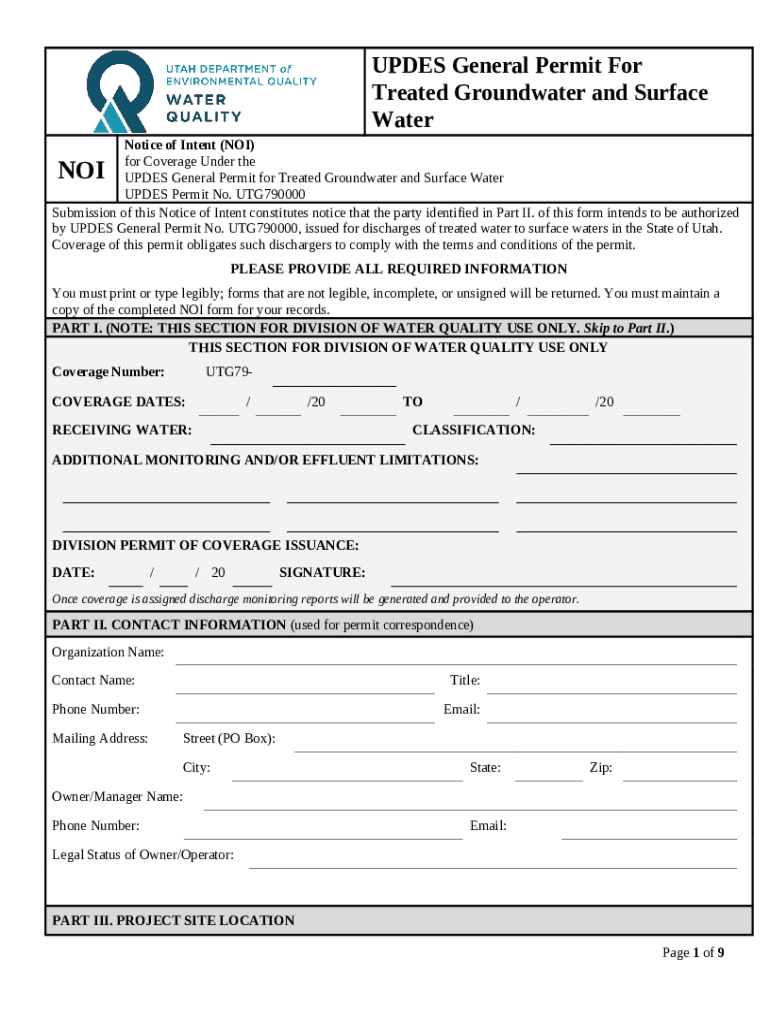 NOI UPDES General Permit For Treated Groundwater and ... Doc Template ...