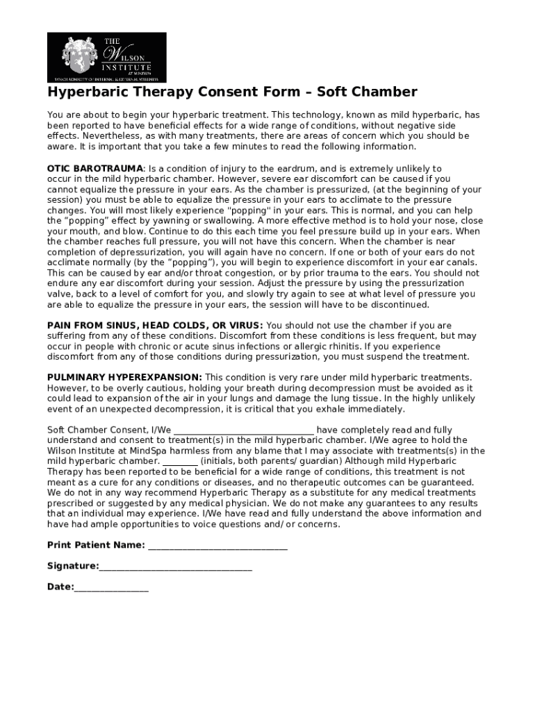 Mild Hyperbaric Therapy Consent Doc Template | pdfFiller