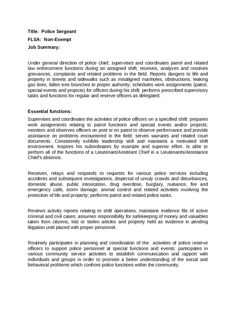 TITLE: Patrol Sergeant/FTO Officer II DEPARTMENT Doc Template | pdfFiller