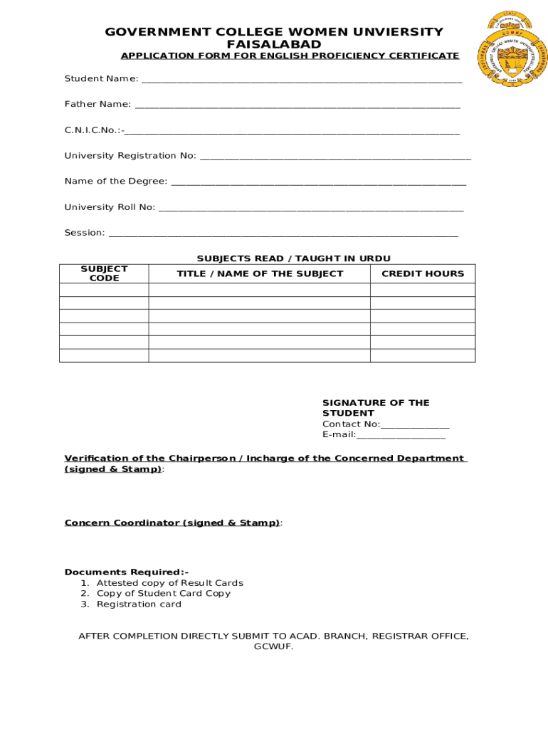 VERIFICATION OF ENGLISH LANGUAGE PROFICIENCY ... - gcwuf edu Doc ...