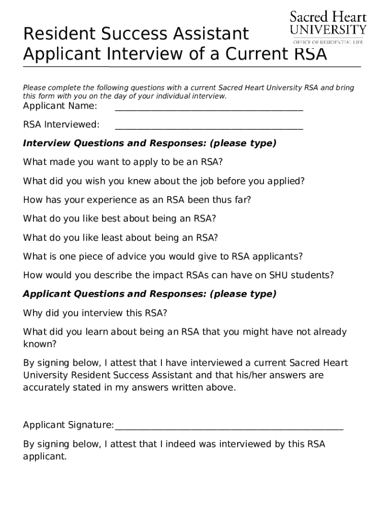 RSA Interview - Sacred Heart University - Studylib Doc Template | pdfFiller