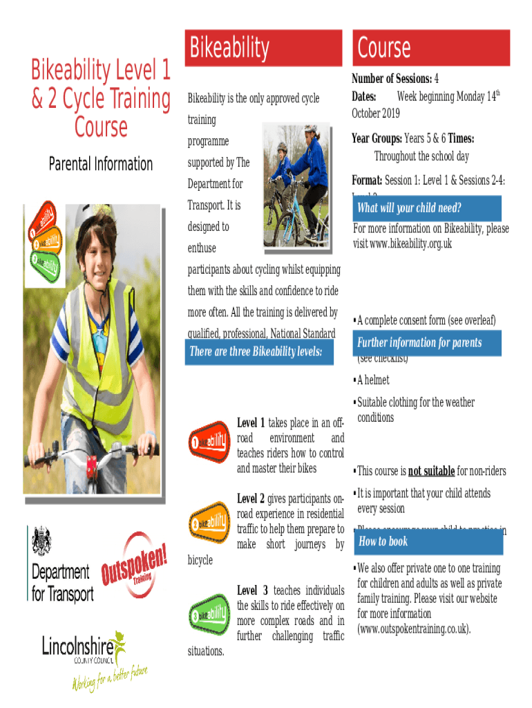 Bikeability Level 1 - Maintain your cycle, Glide and Control ... Doc Template | pdfFiller