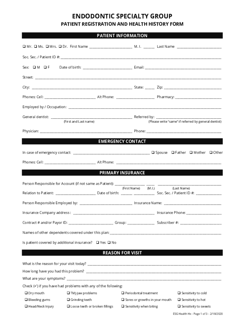 Fillable Online ENDODONTIC SPECIALTY GROUP Fax Email Print - pdfFiller