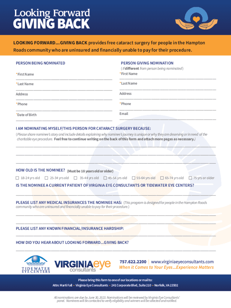 Fillable Online Virginia Eye Consultants Looks Forward to Giving Back Fax Email Print - pdfFiller