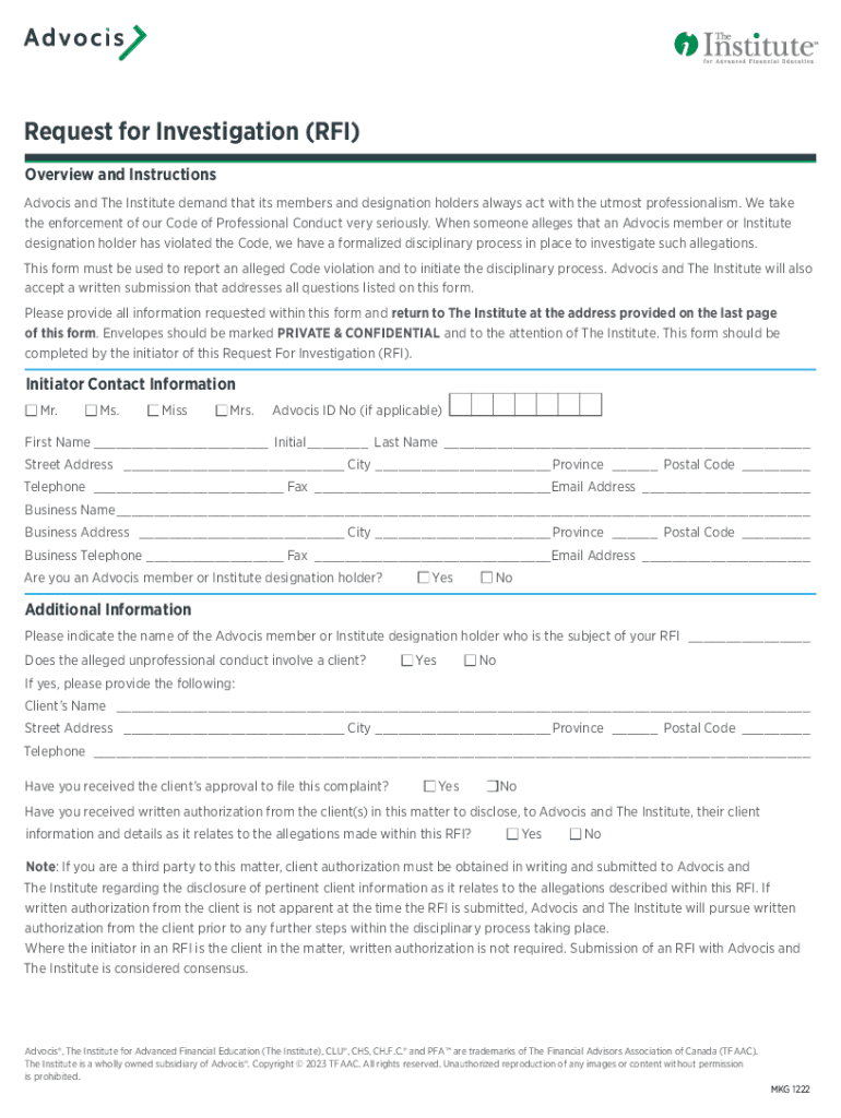 Fillable Online What Is a Request for Information (RFI) in Business ...