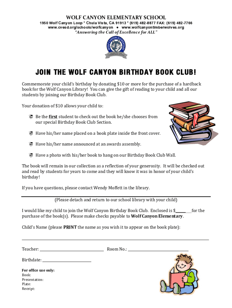 Fillable Online JOIN THE WOLF CANYON BIRTHDAY BOOK CLUB! Fax Email ...