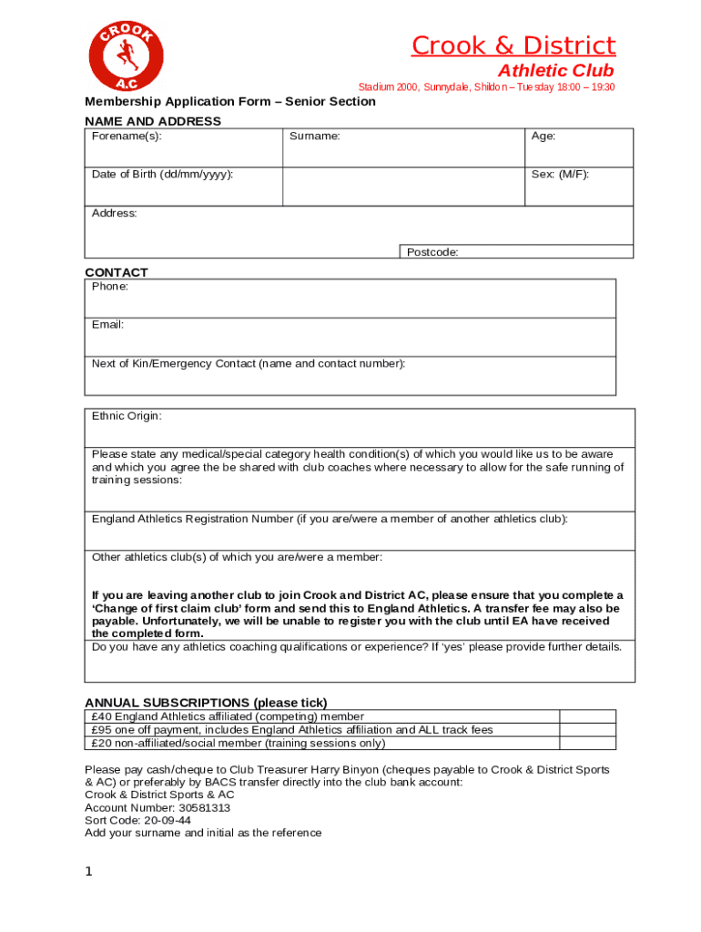 SENIOR CITIZEN CENTER MEMBER APPLICATION ... Doc Template | pdfFiller
