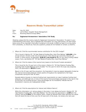 Fillable Online Reserve Study Transmittal Letter Fax Email Print ...