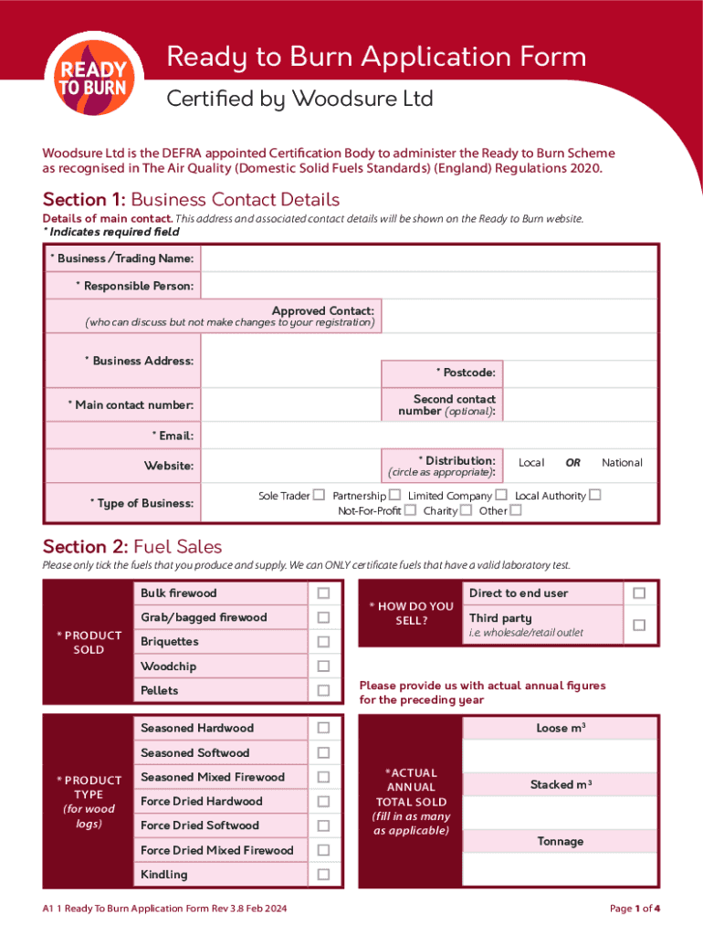 Fillable Online Ready to Burn Application Form - Certified by Woodsure Ltd Fax Email Print ...