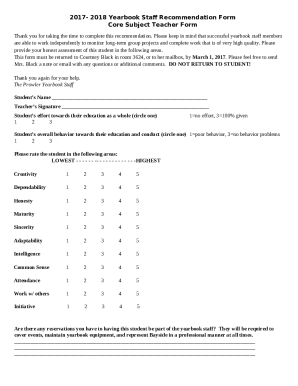 Yearbook Staff Member Recommendation Doc Template | pdfFiller