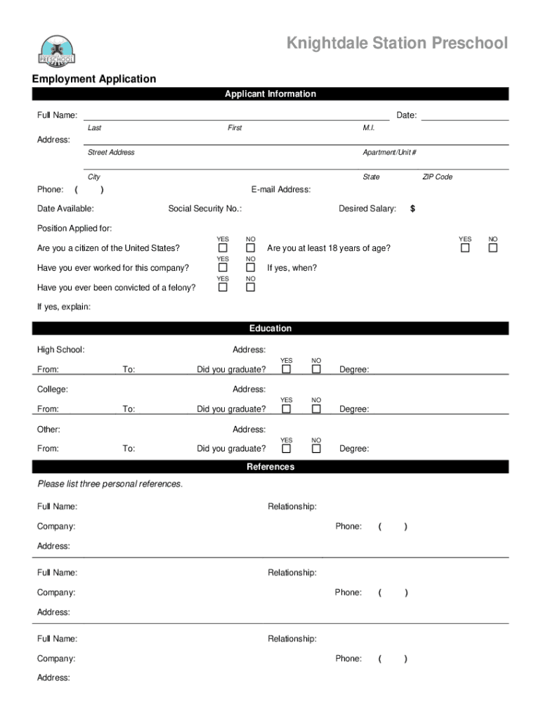 Fillable Online Knightdale Station Preschool Fax Email Print - pdfFiller