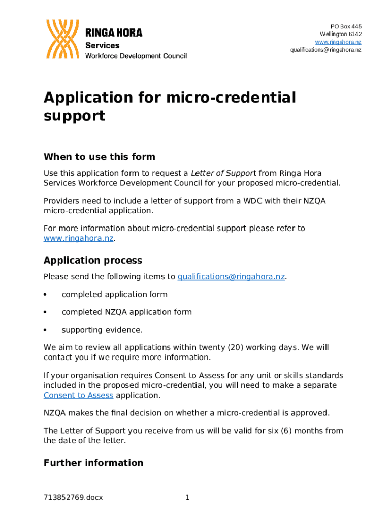 Micro-credential Support application Doc Template | pdfFiller