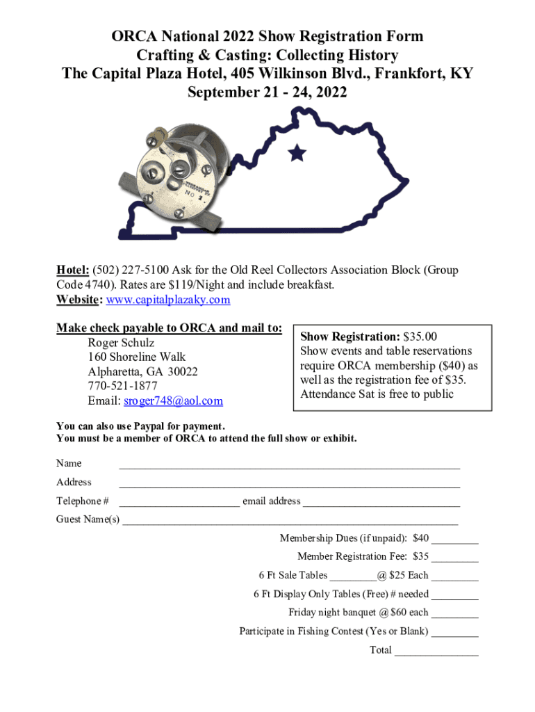 Fillable Online ORCA National 2022 Show Registration Form Crafting ...