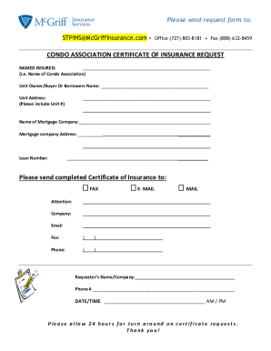 Fillable Online Condo & HOA Certificate of Insurance RequestGriffin ...