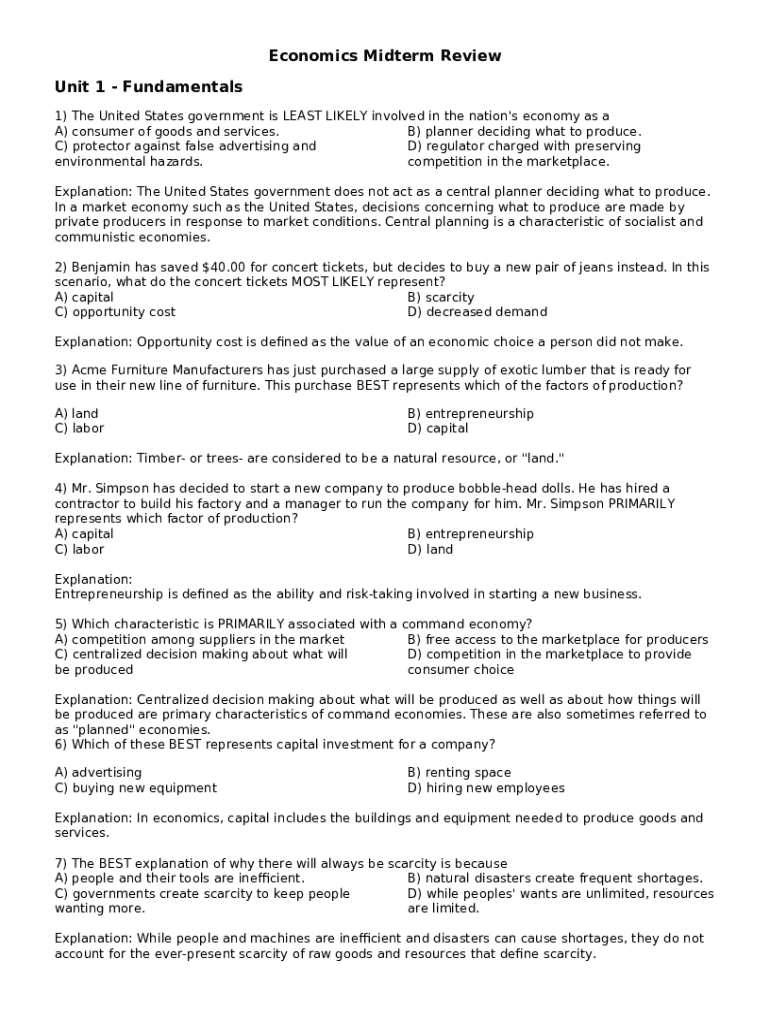 Economics Unit 1: Fundamentals Flashcards Doc Template | pdfFiller